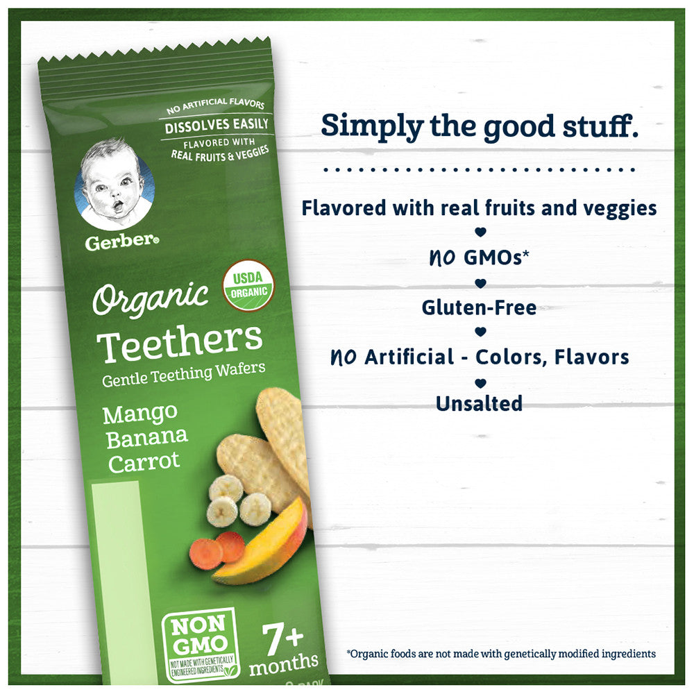 Gerber Organic Teethers Gentle Teething Wafers, Mango Banana Carrot, 1