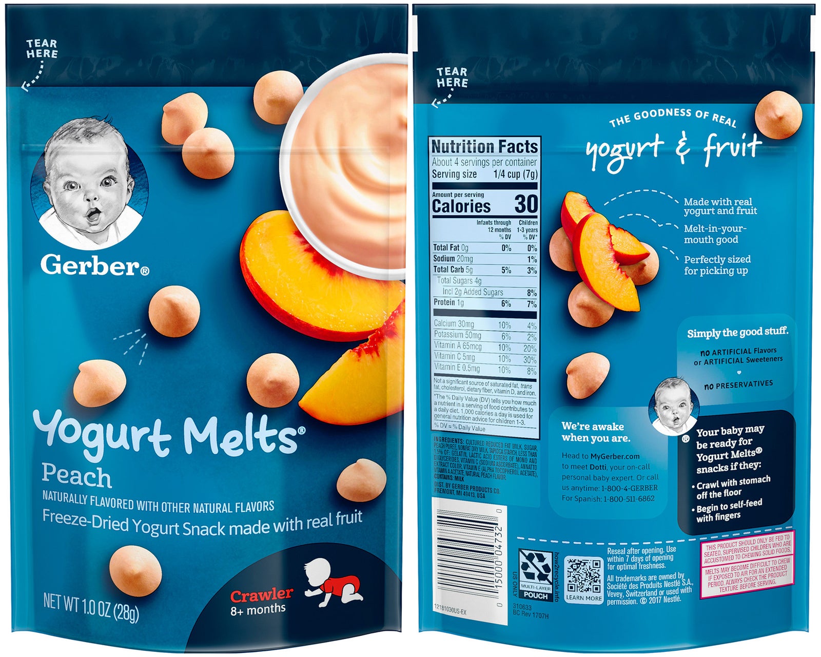Gerber Yogurt Melts Variety Pack, 1 Peach, 1 Mixed Berry, 1 Strawberry