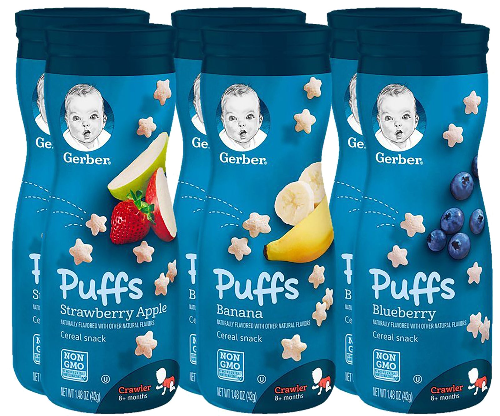 Gerber Puffs Cereal Snack Variety Pack, 2 Strawberry Apple, 2 Banana,