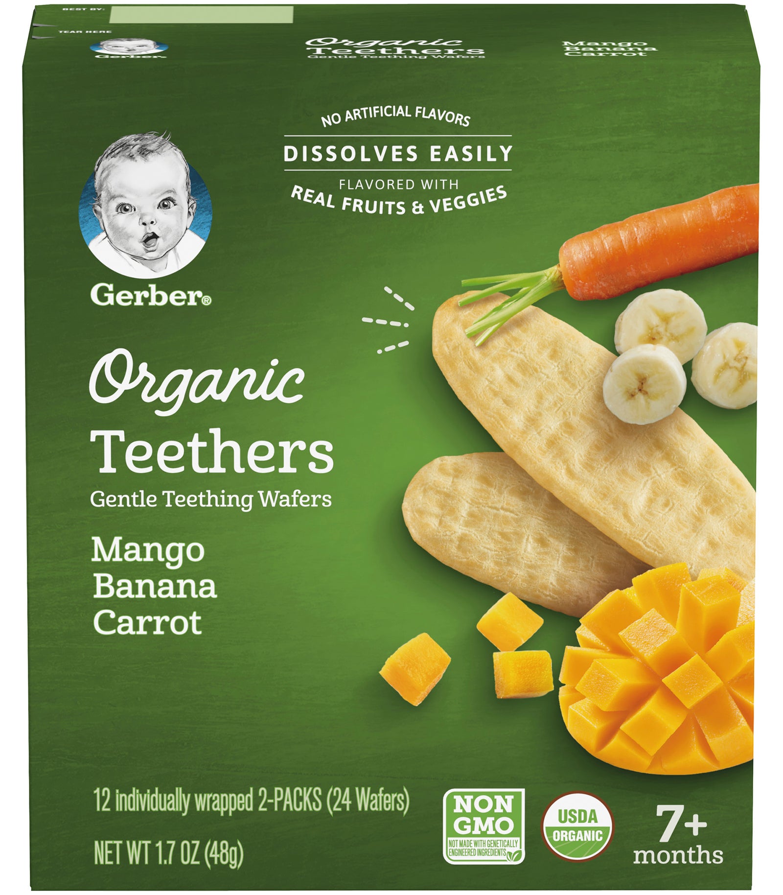 Gerber Organic Teethers Gentle Teething Wafers, Mango Banana Carrot, 1