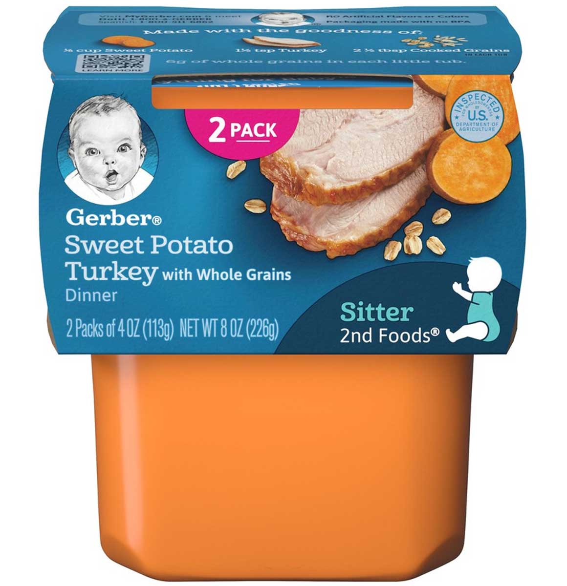 Gerber 2nd Foods Sweet Potato Turkey with Whole Grains, 8 oz