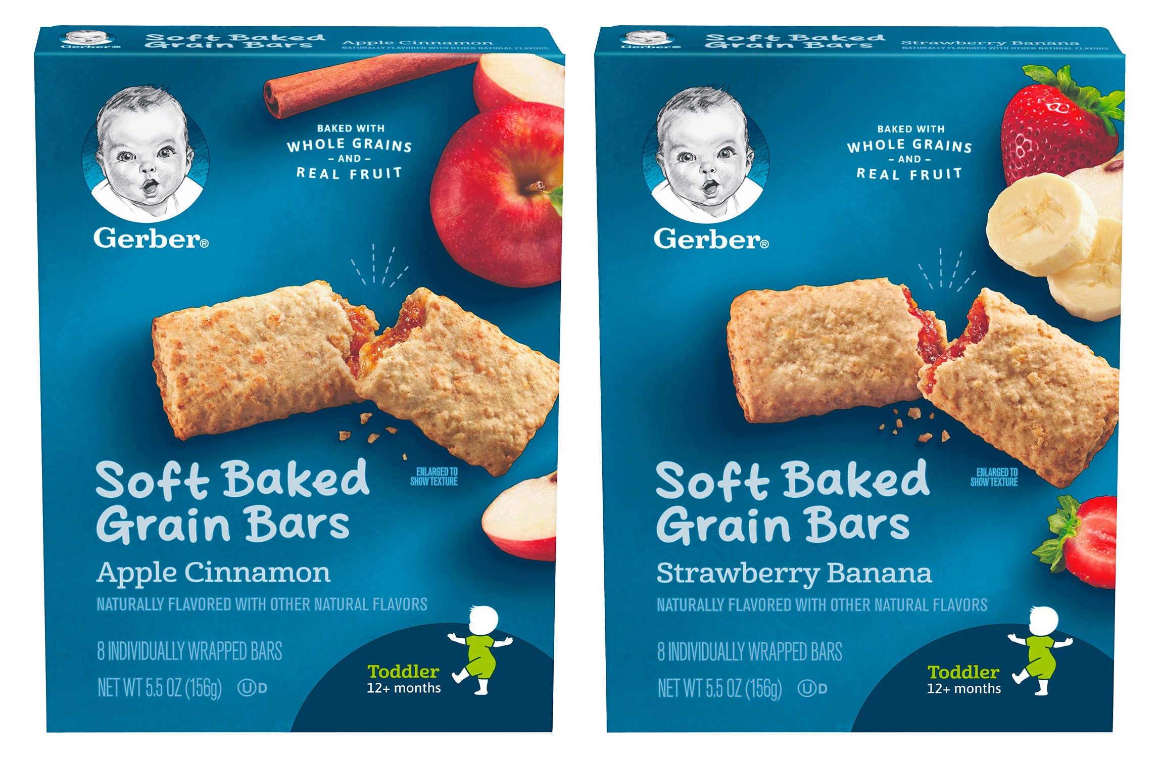 Gerber Soft Baked Grain Bars Variety Pack, 1 Apple Cinnamon, 1 Strawbe