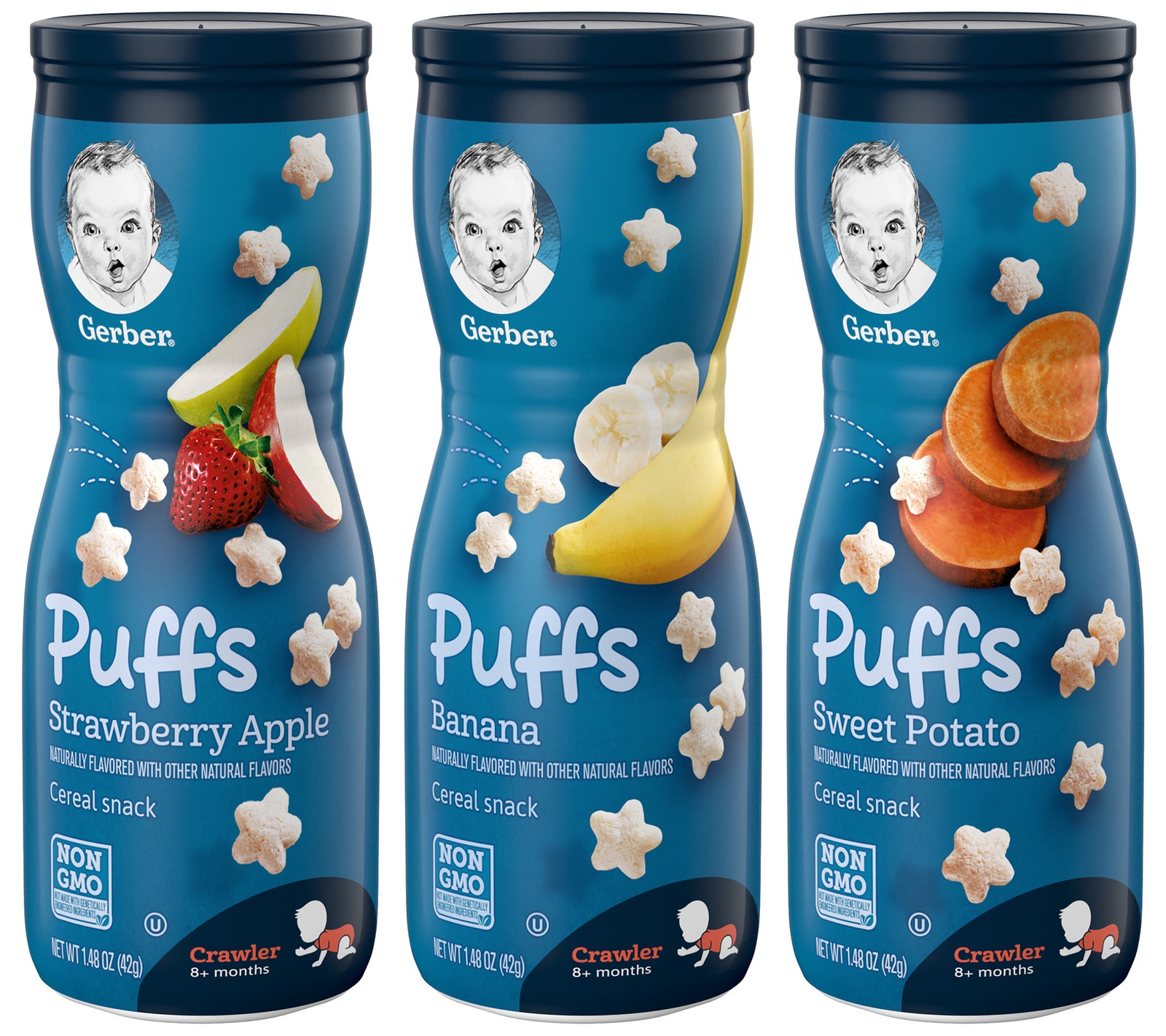Gerber Puffs Cereal Snack Trio: Strawberry Apple, Banana & Sweet Potat