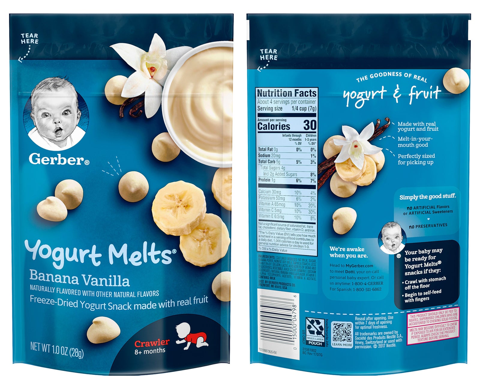 Gerber Yogurt Melts Variety Pack, 2 Peach, 3 Mixed Berry, 2 Banana Van