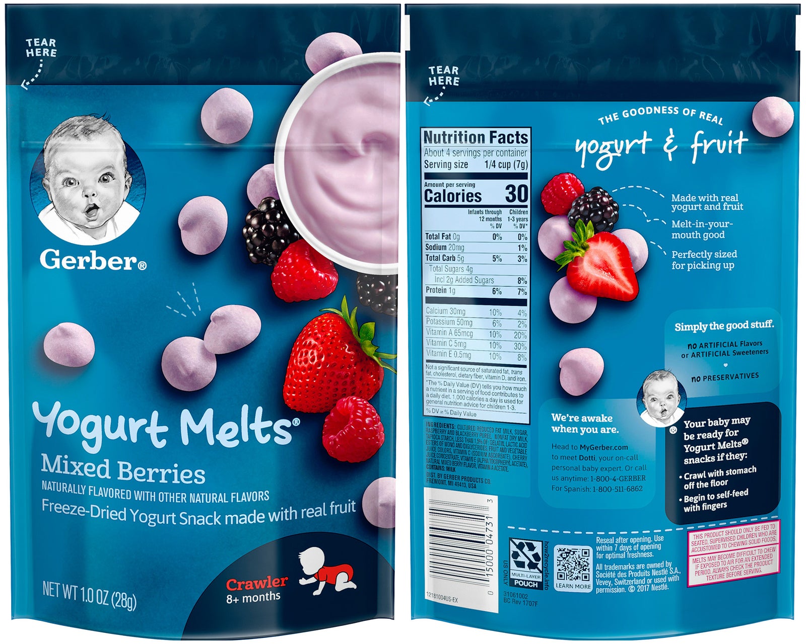Gerber Yogurt Melts Variety Pack, 1 Peach, 1 Mixed Berry, 1 Strawberry